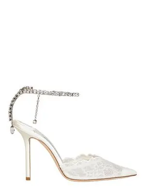 JIMMY CHOO Saeda 100 Lace Pumps With Crystal Ankle Strap - Multicolor