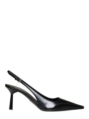 Prada Black Brushed Leather Slingback Pumps - Multicolor