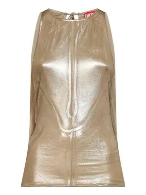 DIESEL® Gold Metallic Stretch Jersey Halter Neck Top - Multicolor