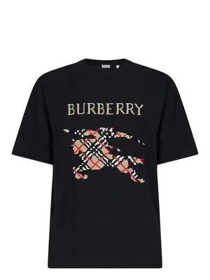Burberry Black Cotton T-shirt With Cross-stitch Knight - Multicolor