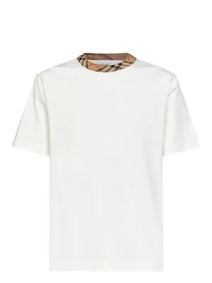 Burberry Chalk White Cotton T-shirt With Check Trim - Multicolor