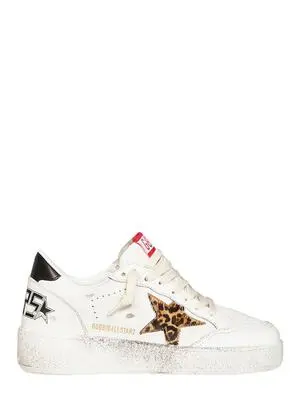 GOLDEN GOOSE White Leather Ball Star Sneakers With Leopard Print Star - Multicolor