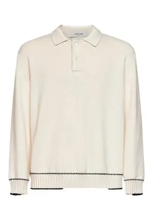 GOLDEN GOOSE White Cotton Knit Polo Shirt With Print - Multicolor