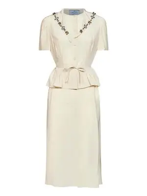 Prada Natural Silk Embroidered Midi Dress - Multicolor