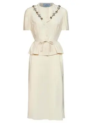 Prada Natural Silk Embroidered Midi Dress - Multicolor