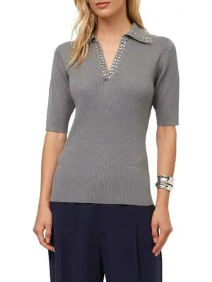 Fifteen Twenty FIFTEEN TWENTY Eleanor Studded Polo Sweater Gray