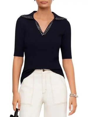 Fifteen Twenty FIFTEEN TWENTY Eleanor Studded Polo Sweater Navy
