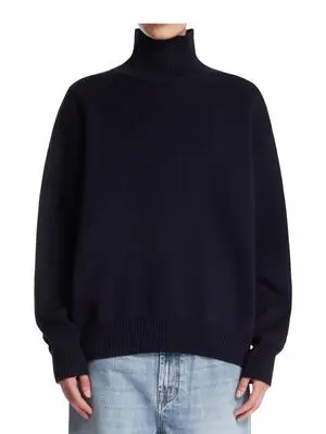 RÓHE High Neck Ribbed Trim Turtleneck Sweater - Blue