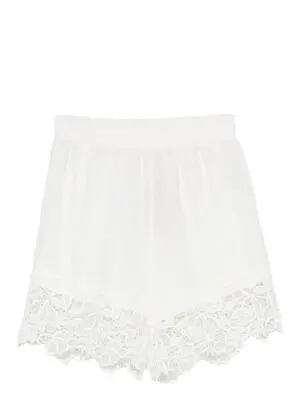 ERMANO SCERVINO Ermanno Scervino Embroidered Linen Shorts With Floral Lace Trim - Multicolor