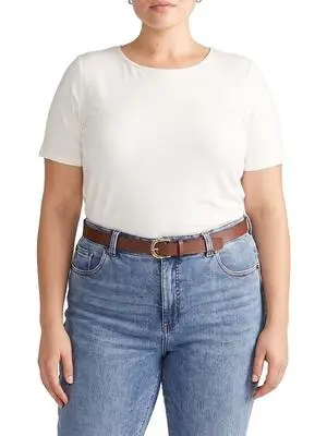 Universal Standard Lily Liquid Jersey Crew Neck Stovepipe Tee - White