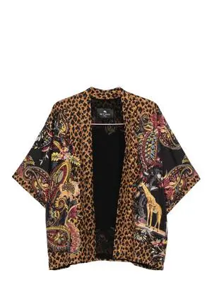 Etro Silk Jacket With Paisley And Leopard Print - Multicolor