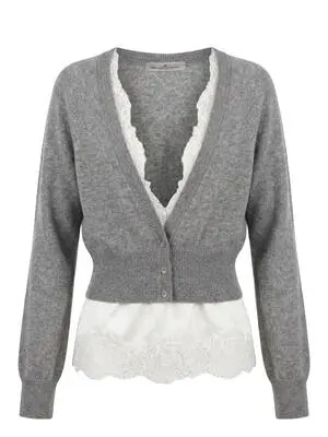 ERMANO SCERVINO Ermanno Scervino Cashmere Cardigan With Lace Trim - Multicolor