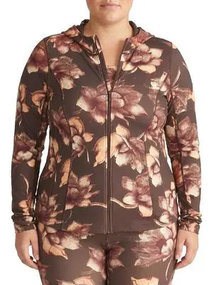 Universal Standard Hooded Zip Jacket With Floral Print - Lotus Print