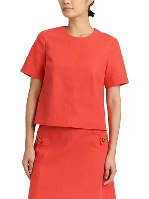 CARTOLINA Short Sleeve Linen Blend Top - Poppy