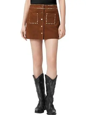 ALLSAINTS Suede Mini Skirt With Stud Detailing - Cognac Brown