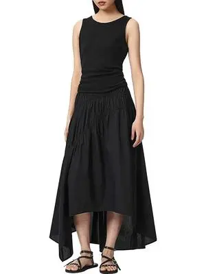 ALLSAINTS Ruched Cotton Midi Skirt - Black
