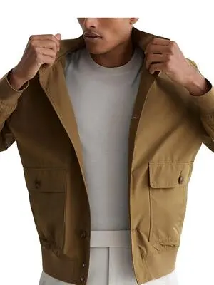 REISS Latent Funnel Neck Bomber Jacket - Taupe Brown