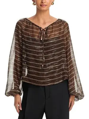 FRAME Balloon Blouse With Metallic Stripes And Tie Neck - Oakwood Multi