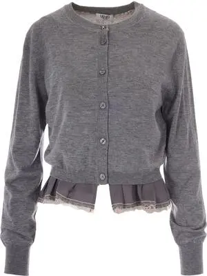 Liu Jo Cropped Button-front Cardigan With Lace Trim - Grigio Md.melange