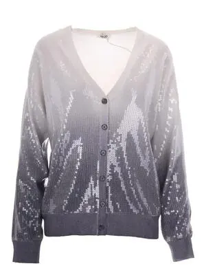Liu Jo Sequin V-neck Button-front Cardigan - Gray Shaded