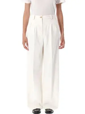 A.p.c. High-rise Wide-leg Cotton Trousers With Permanent Creases - Beige