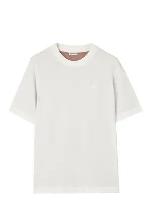 Burberry Tone-on-tone Embroidered Check Jacquard Crew-neck Cotton T-shirt - Bianco