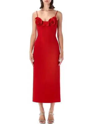 Magda Butrym Red Floral Appliqué Midi Dress - Rosso