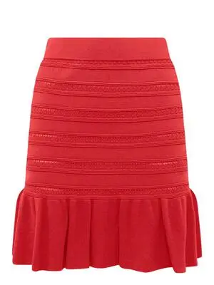 BLUGIRL Textured Knit Mini Skirt With Ruffled Hem - Red