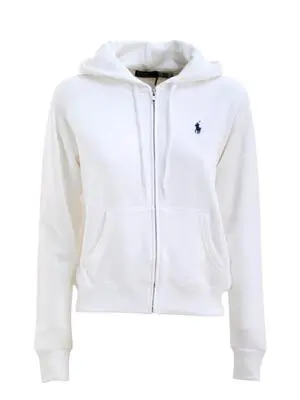 Ralph Lauren Zip-up Hoodie With Drawstring Hood And Logo Detail - White
