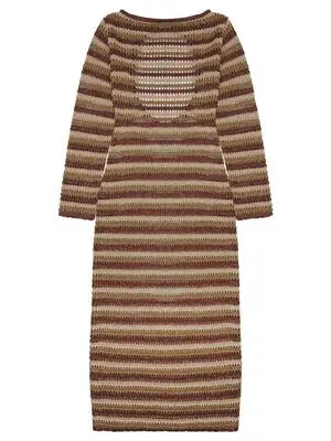 MC2 SAINT BARTH Striped Crochet Knit Maxi Dress - Gold