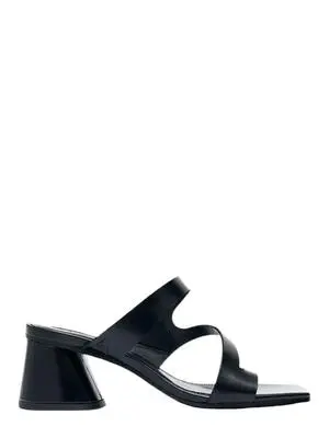 ALOHAS Asymmetric Strap Leather Square-toe Block Heel Sandals - Nero