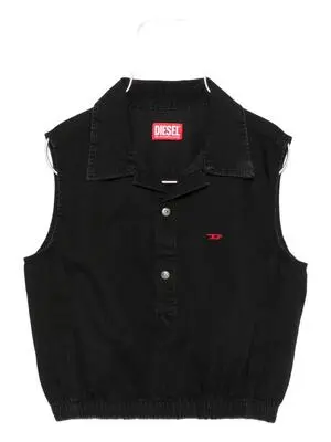 DIESEL® DIESEL Cotton Shirt Collar Button-Up Top With Logo Embroidery