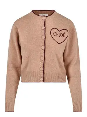 Chloé Wool-cashmere Heart Appliqué Cardigan - Brown