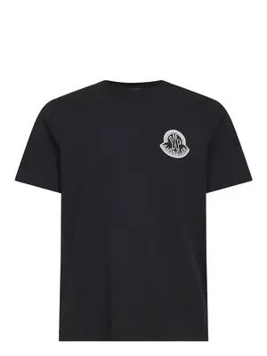 Moncler Cotton Crewneck Short-sleeve T-shirt With Printed Logo - Nero