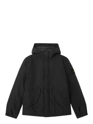 Stone Island Zip-front Hooded Jacket With Badge Detail - Blu
