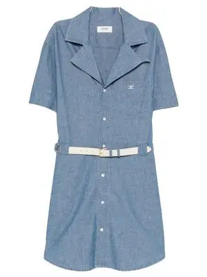 Celine Denim Cotton Dress With Triomphe Logo - Multicolor