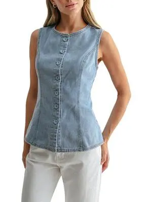 ALL IN FAVOR Button-front Vest With Curved Hem - Denim