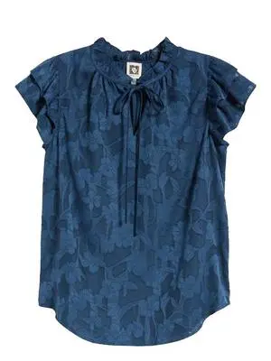 Anne Klein Ruffle Tie Neck Blouse - Blue Carbon