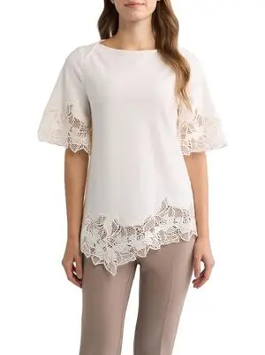 ANNE KLEIN Anne Klein Lace Trim Asymmetrical Hem Top