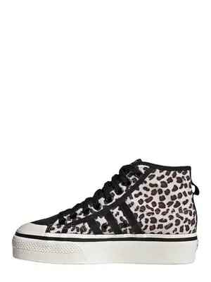 Adidas Nizza Platform Mid Leopard Print High Top Sneakers - Cloud White/core Black/off White
