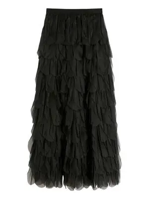 Max Mara Long Silk Organza Skirt With Petal Detail - Black