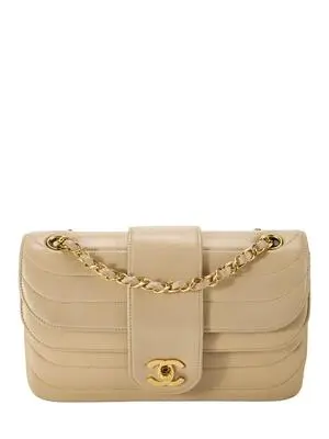 Chanel Quilted Lambskin Double Round Flap Small - Beige