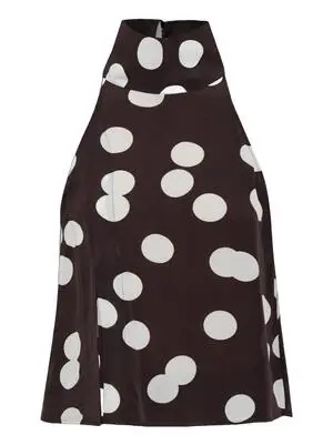IRO PARIS Sleeveless High-neck Polka Dot Top With Cutout Detail - Brown