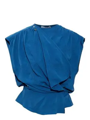 IRO PARIS Pleated Round Neck Top - Blue