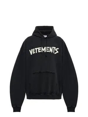 Vetements Long-sleeved Hooded Sweatshirt With Logo - Black
