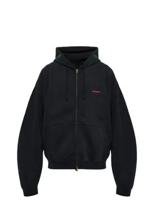 Vetements Long-sleeved Zip-up Hoodie - Black