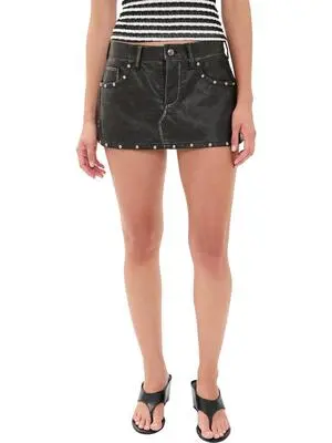 Free People Lainey Studded Vegan Mini Skirt - Black