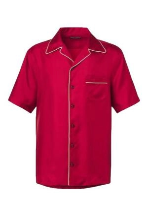 Dolce & Gabbana Silk Satin Bowling Shirt - Red