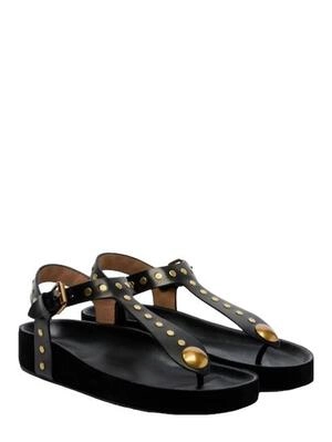 Isabel Marant Étoile Enore Studded Leather Thong Sandals - Black