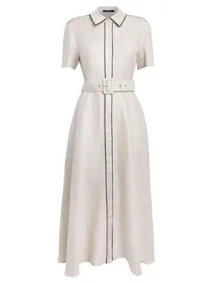 TOCCIN Toccin Linen-Blend Jean Midi Dress With Contrast Piping